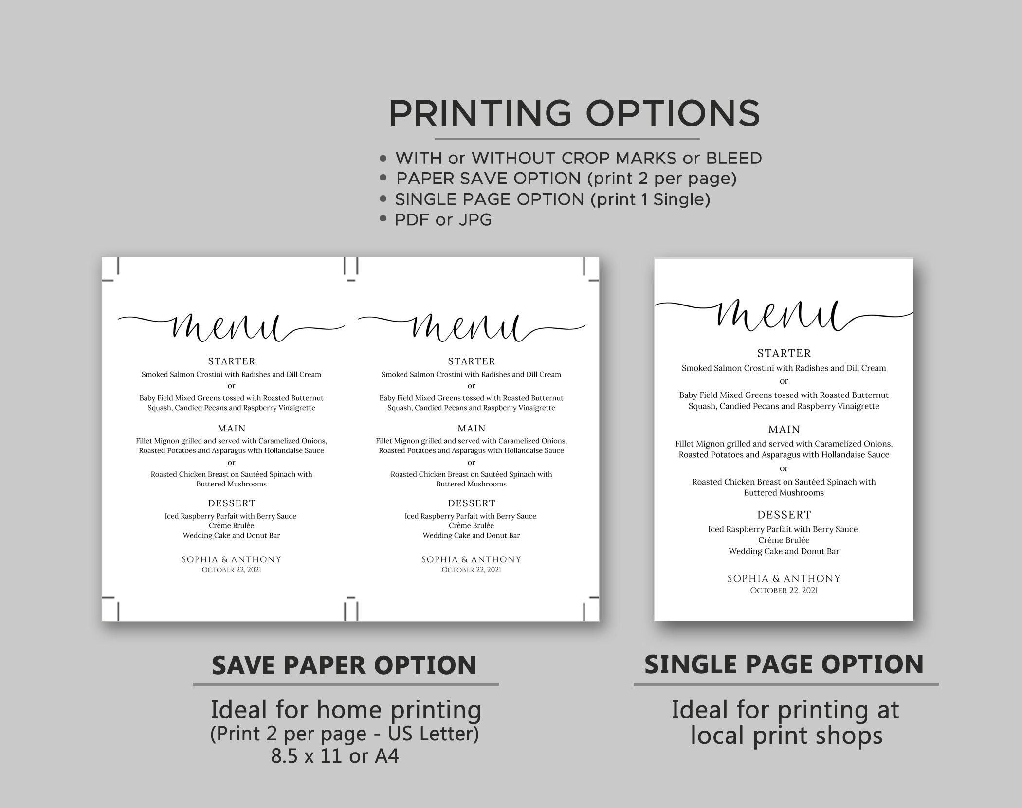 Rustic Wedding Menu Template Printable Wedding Menu Cards | Etsy