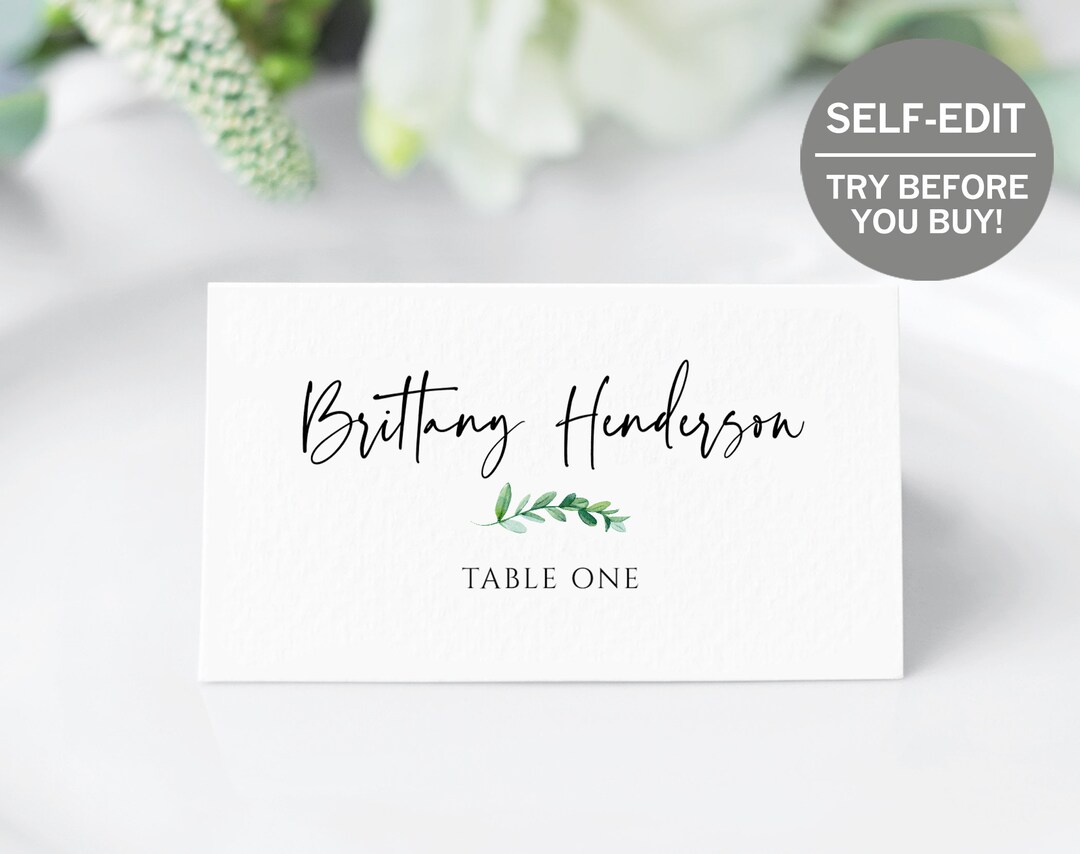 Place Card Template, 100% Editable Wedding Placecards, Instant Download ...