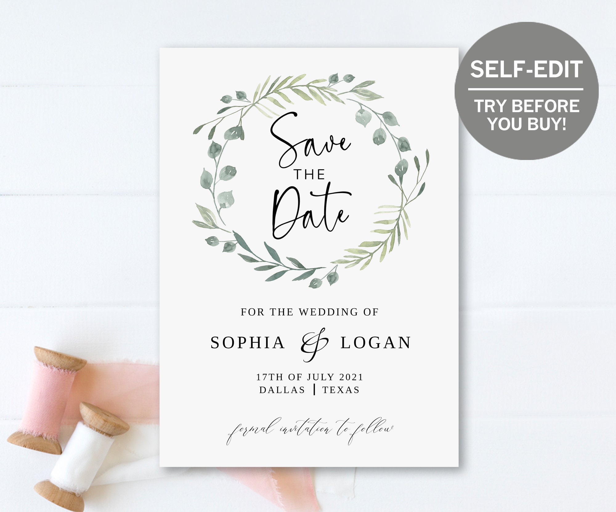Printable Save The Date Template Greenery Save The Date | Etsy