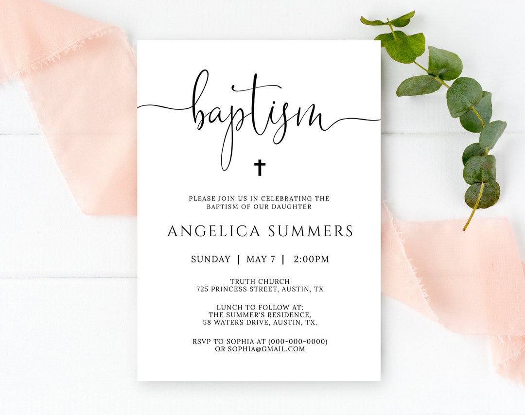 Baptism Invitation Template, Printable Baptism Invite, TRY FREE DEMO ...