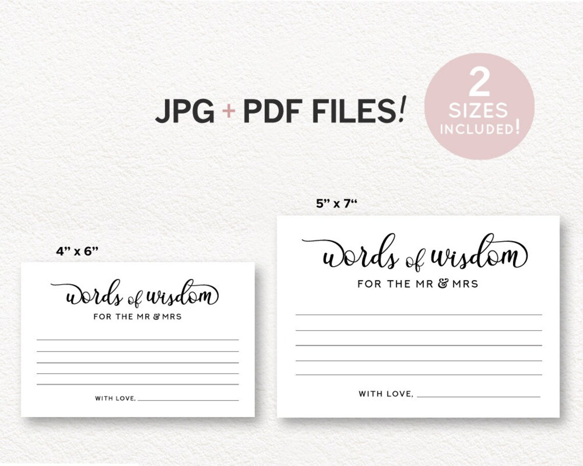 Printable Words Of Wisdom Card Printable Wedding Advice Card | Etsy