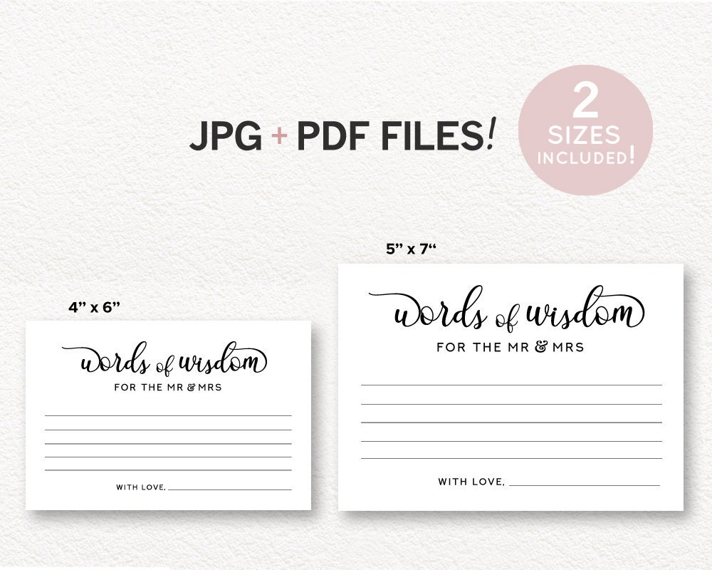 Printable Words Of Wisdom Card Printable Wedding Advice Card | Etsy