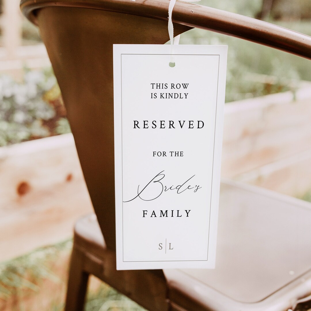 Reserved Sign Template, Monogram & Border, Editable, Wedding Chair Sign ...