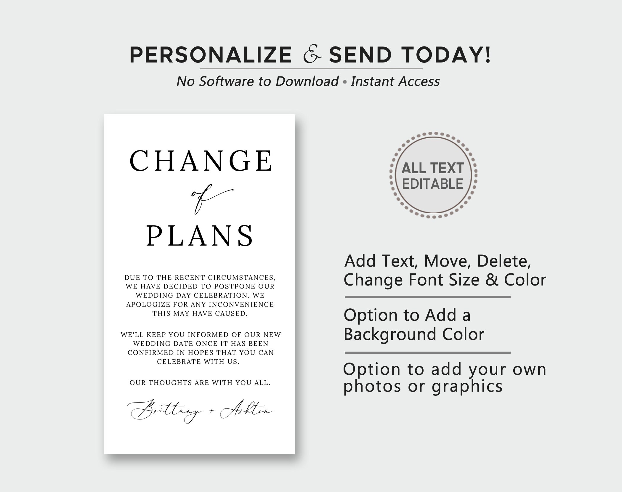 Postponed Wedding Invitation Template, Change of Plans, Text Message or ...