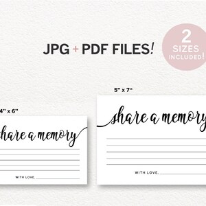 Share A Memory Card, Share A Memory Printable, Funeral Memory Cards ...
