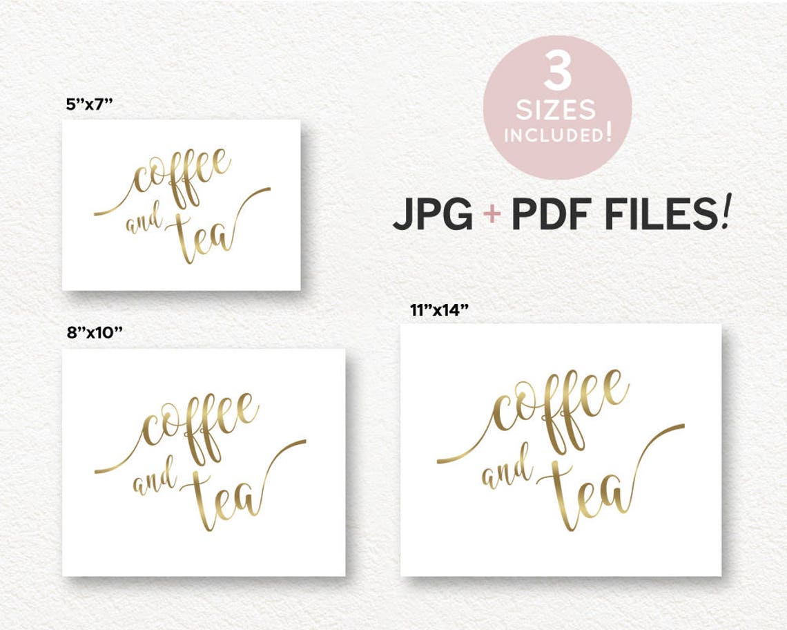 Coffee and Tea Sign, Coffee Printable, Coffee Sign Printable, Gold ...