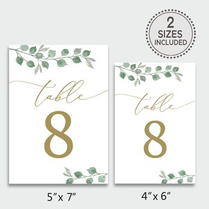 Gold Table Number Template, TRY BEFORE You BUY, Greenery Wedding Table ...