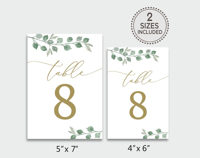 Gold Table Number Template TRY BEFORE You BUY Greenery - Etsy