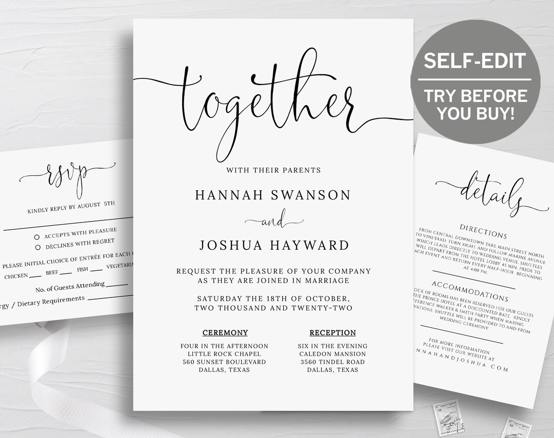 Wedding Invitation Set, TRY BEFORE You BUY, Simple Wedding Invitation ...