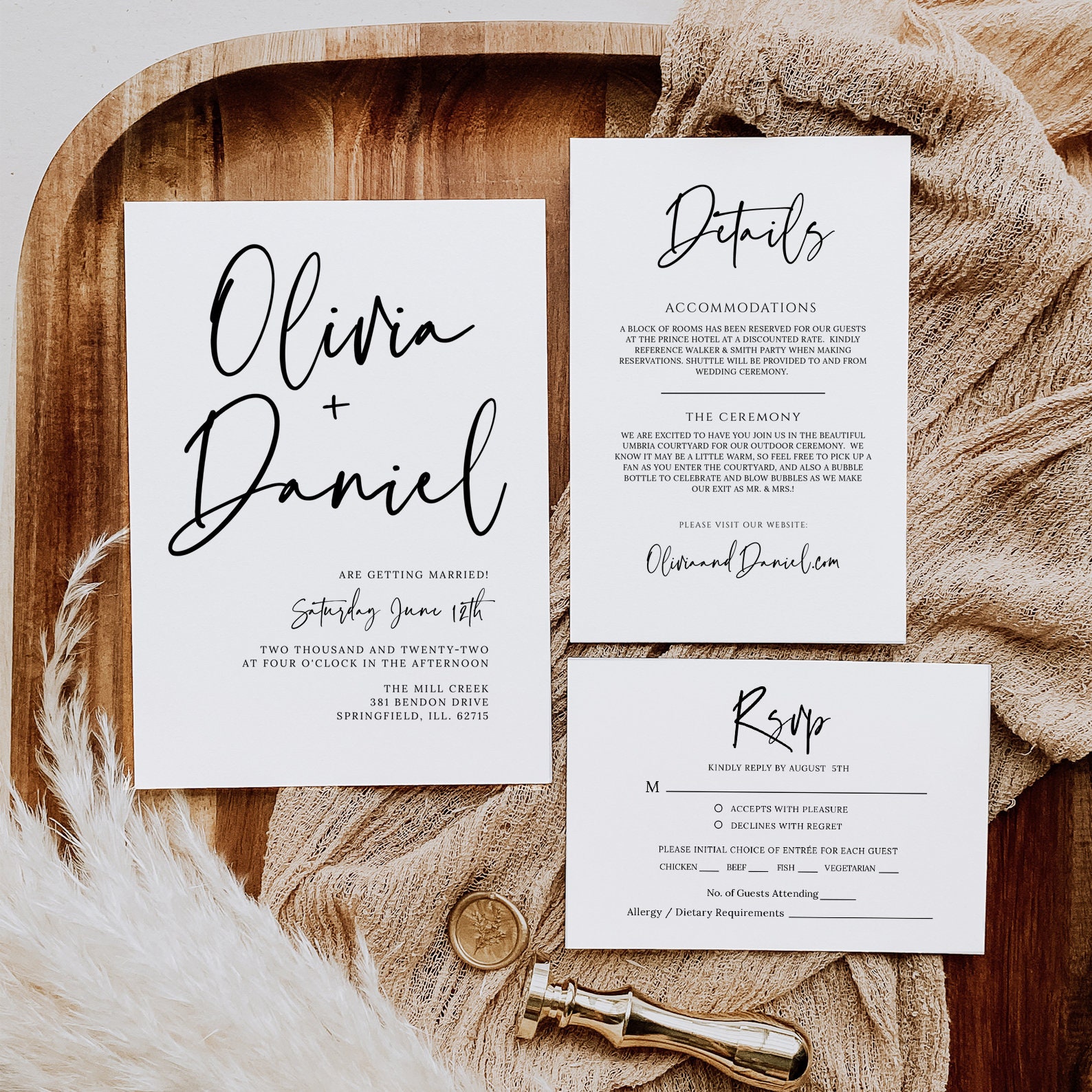 Simple Wedding Invitation Set, TRY BEFORE You BUY, Invitation Template ...