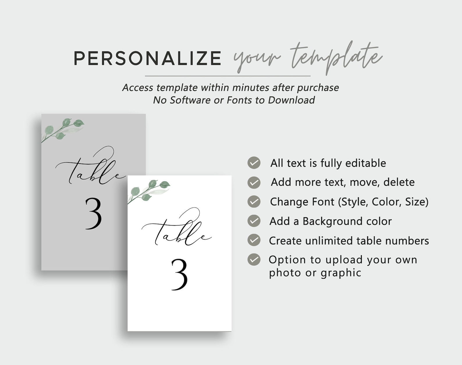 Table Numbers Card Template Table Cards Greenery Printable | Etsy