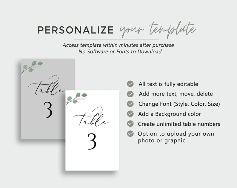 Table Numbers Card Template Table Cards Greenery Printable | Etsy
