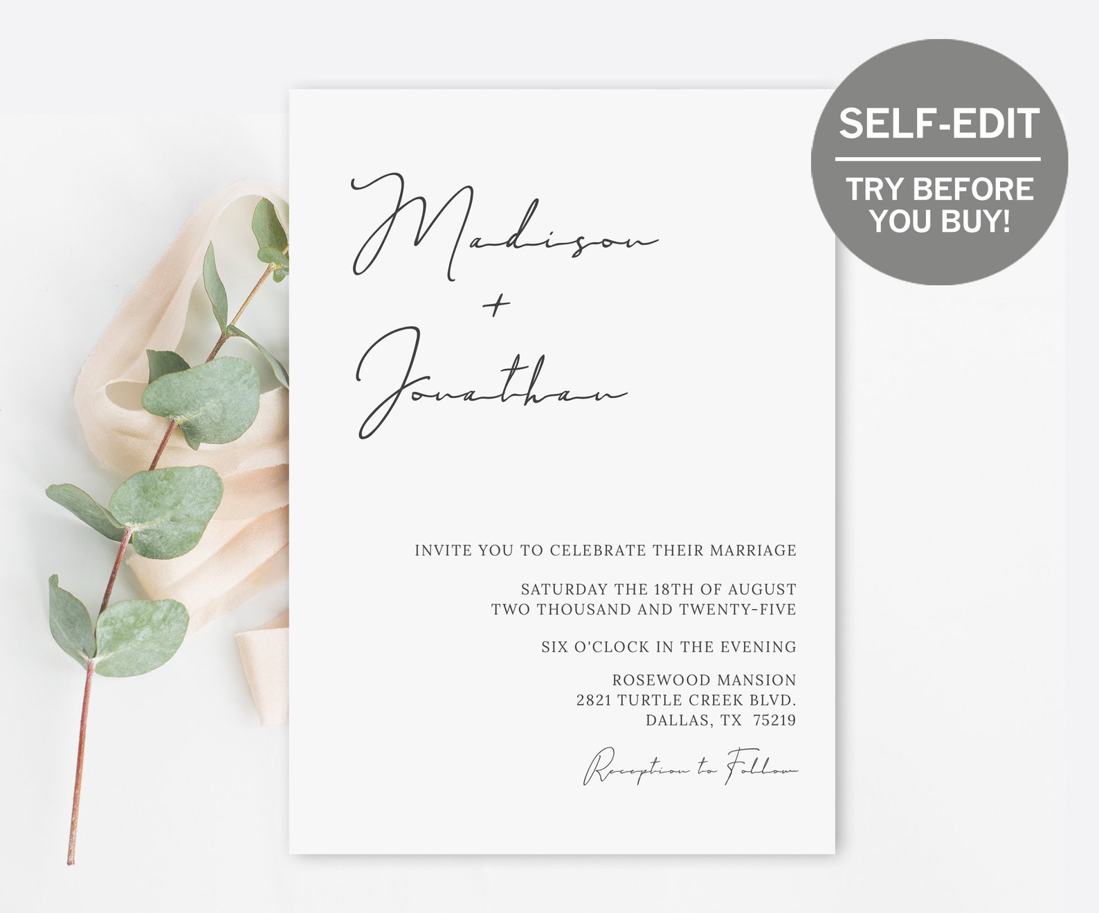 Simple Wedding Invitation Template Set Wedding Invitation | Etsy