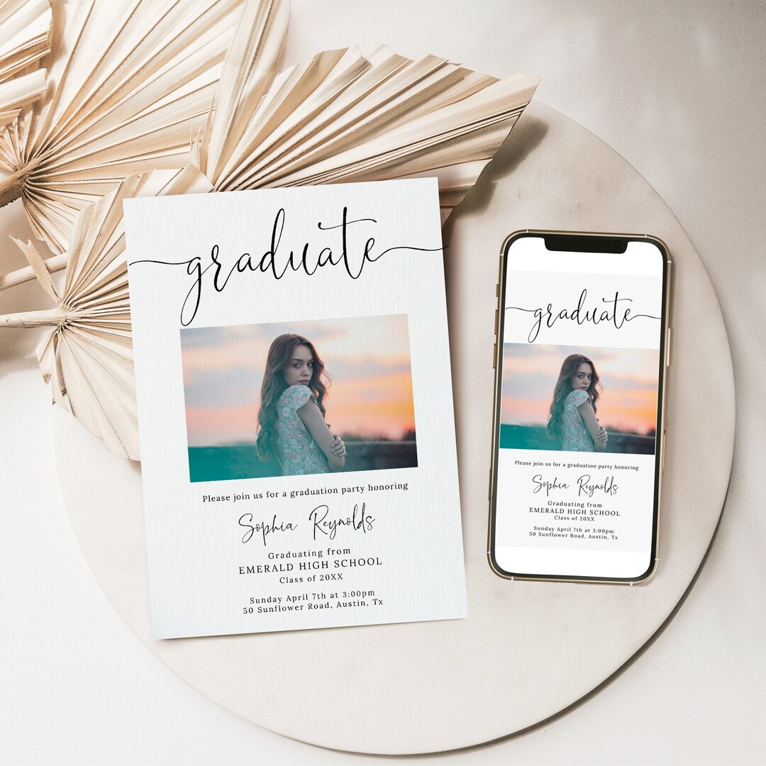 Electronic Graduation Invitation Template, Modern Calligraphy, Editable ...