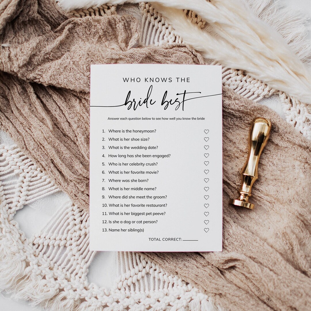 Who Knows the Bride Best, Bridal Shower Game Template, Editable Bridal ...