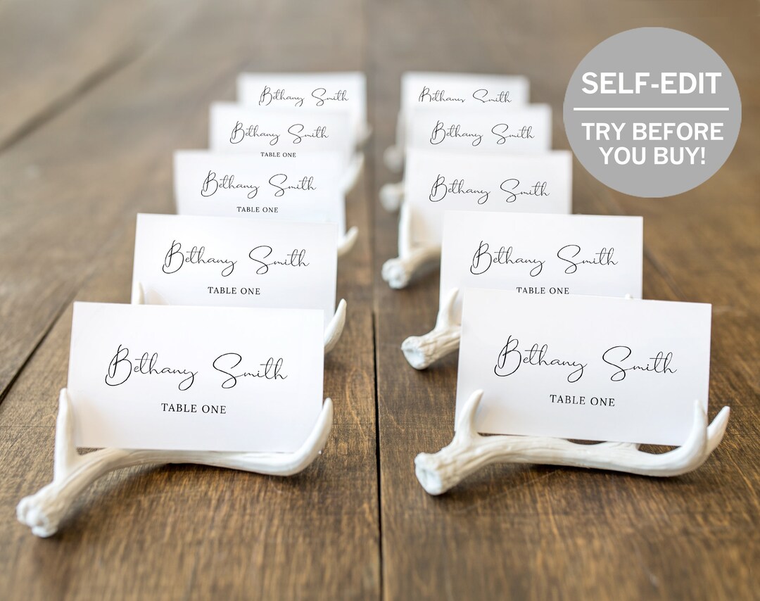 Seating Card Template, 100% Editable, Wedding Place Cards Template ...