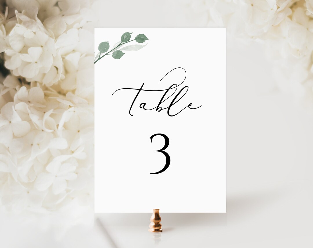 Table Numbers Card Template, Table Cards Greenery, Printable and ...