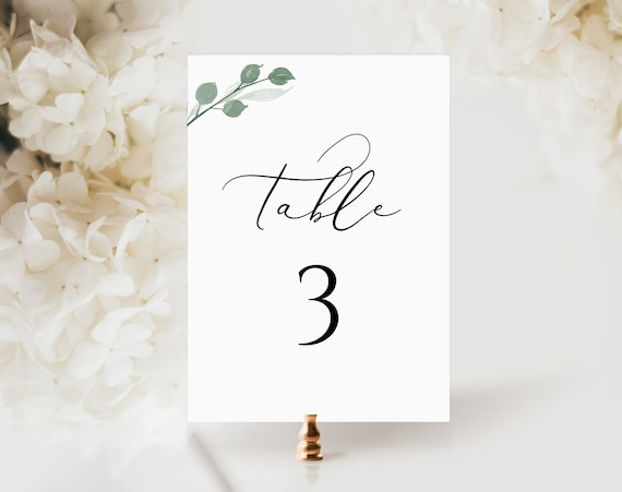 Table Numbers Card Template Table Cards Greenery Printable | Etsy