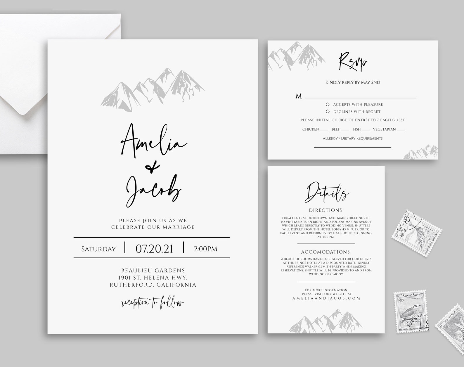 Mountain Wedding Invitation Nature Wedding Invitation Set | Etsy