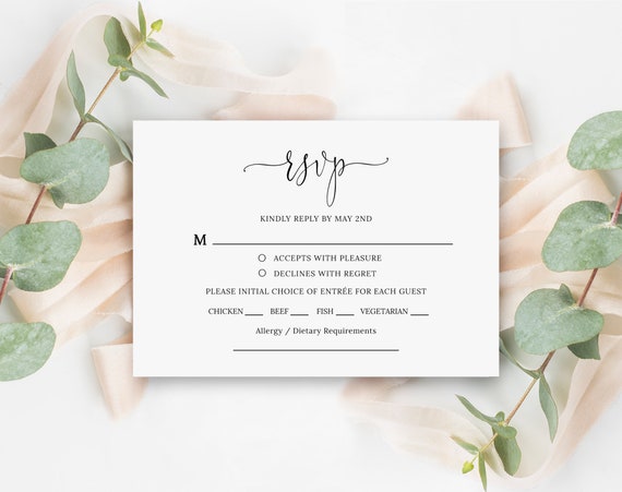 Paper 291 Laurel RSVP Template Editable Printable File Wedding RSVP ...