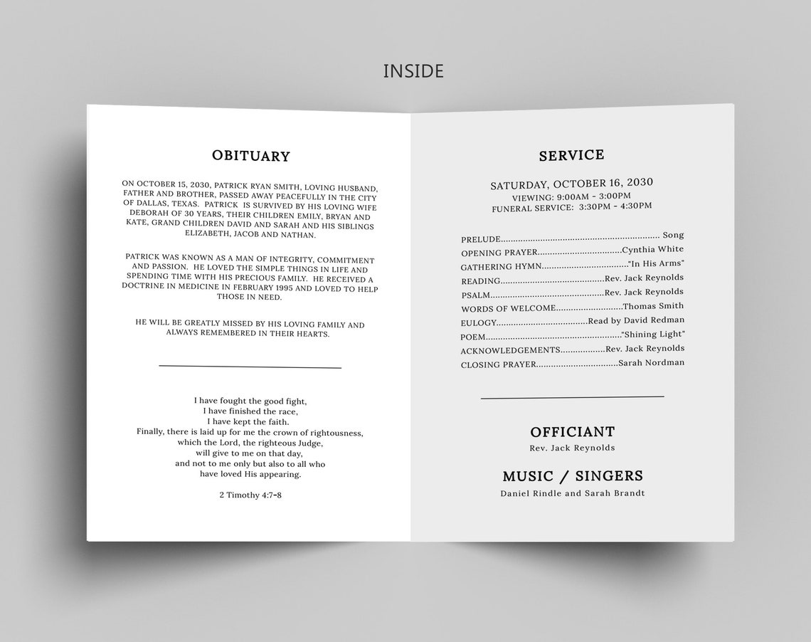 Editable Funeral Program Template, TRY FREE DEMO, Celebration of Life ...