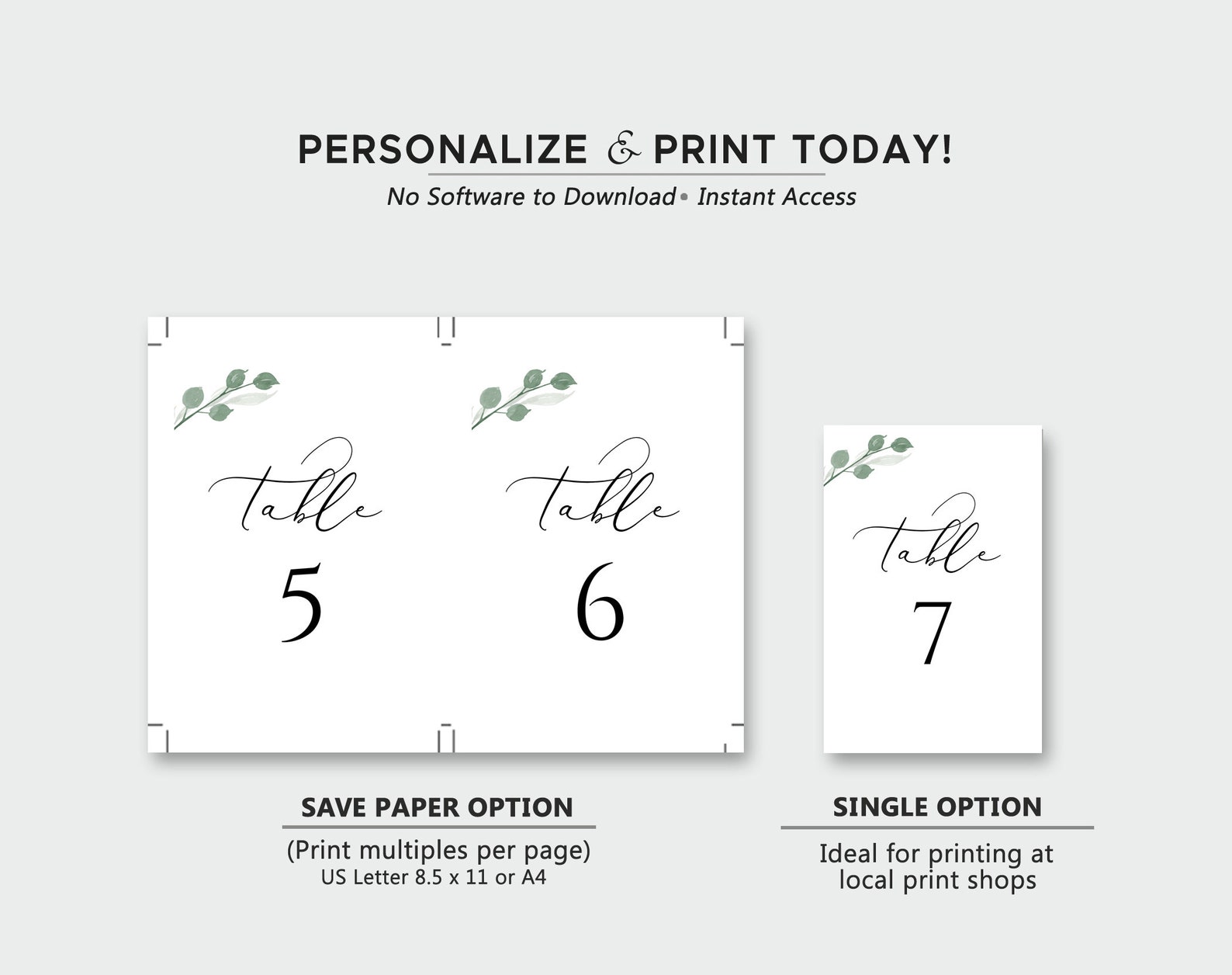 Table Numbers Card Template Table Cards Greenery Printable | Etsy
