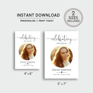 Editable Memorial Cards, Celebration of Life, Printable Funeral Prayer ...