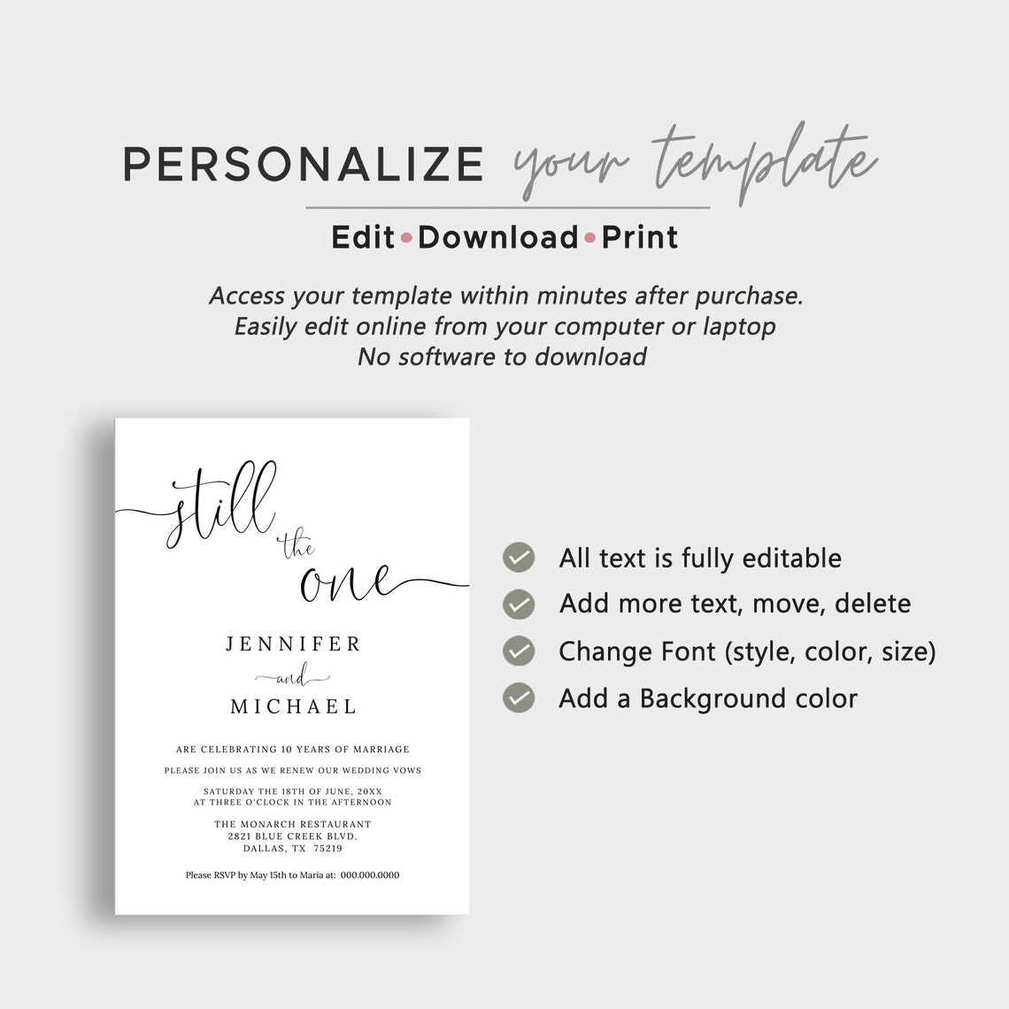 Wedding Vows Invitation Template, Classic Calligraphy, Anniversary Vows ...