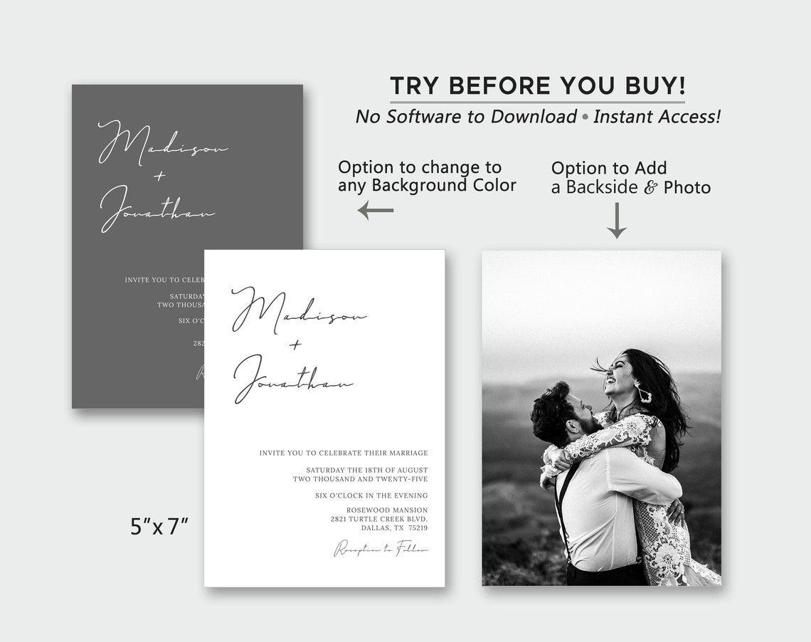 Simple Wedding Invitation Template Set Wedding Invitation | Etsy