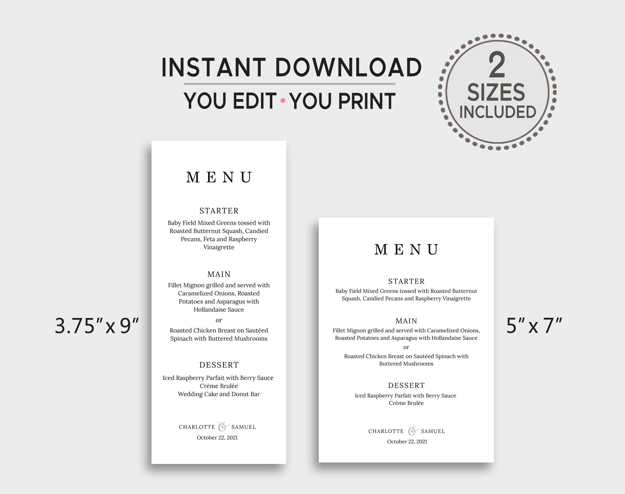 Simple Wedding Menu Template TRY FREE DEMO Wedding Menu | Etsy
