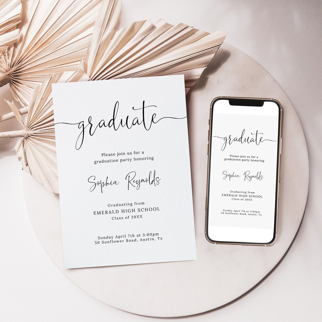 Graduation Party Invitation Template, Minimalist Graduation Invite ...