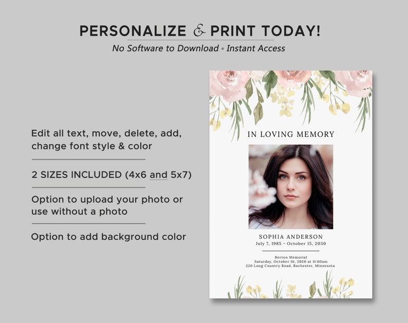 Editable Funeral Program Template, Celebration of Life Card, Obituary ...