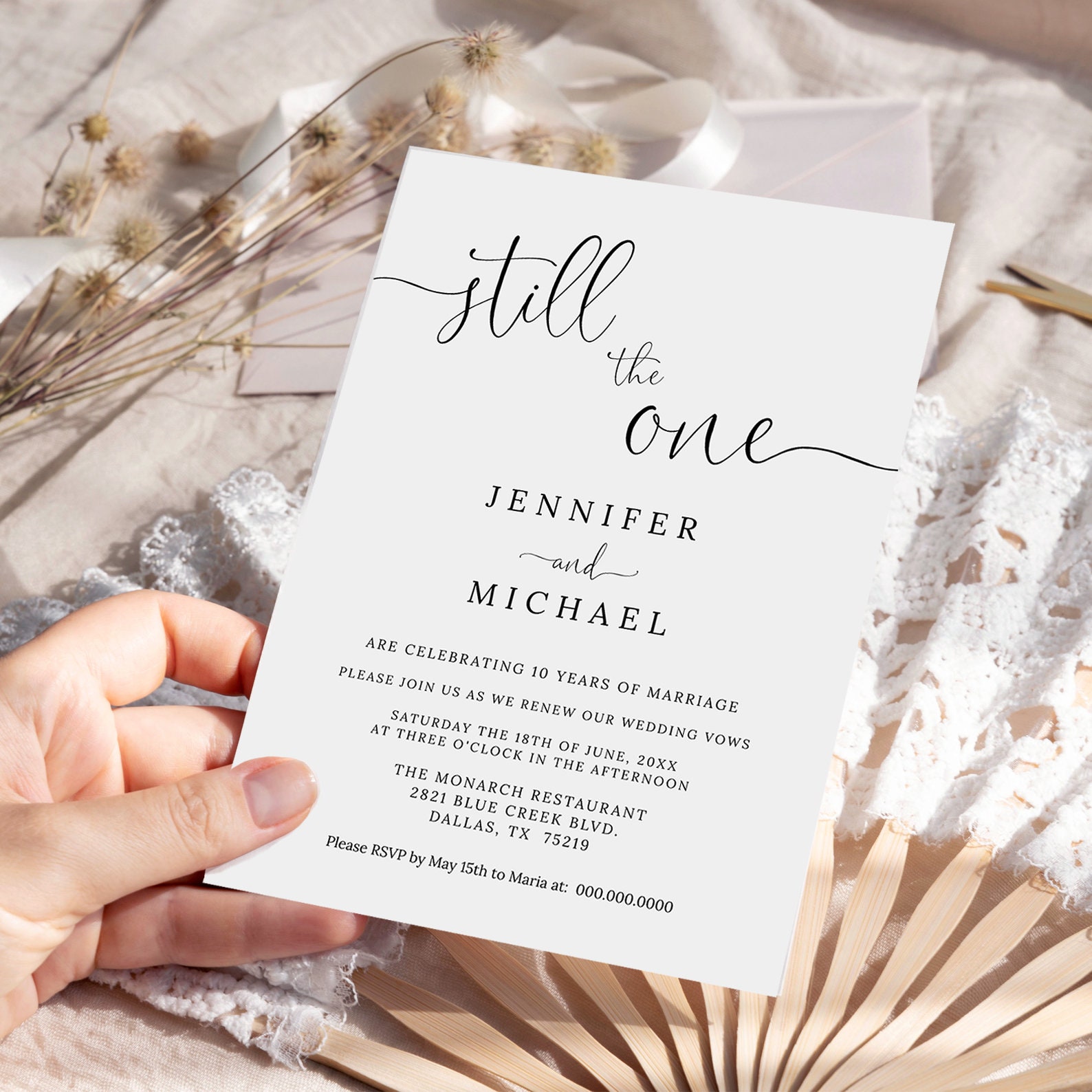 Wedding Vows Invitation Template, Classic Calligraphy, Anniversary Vows ...