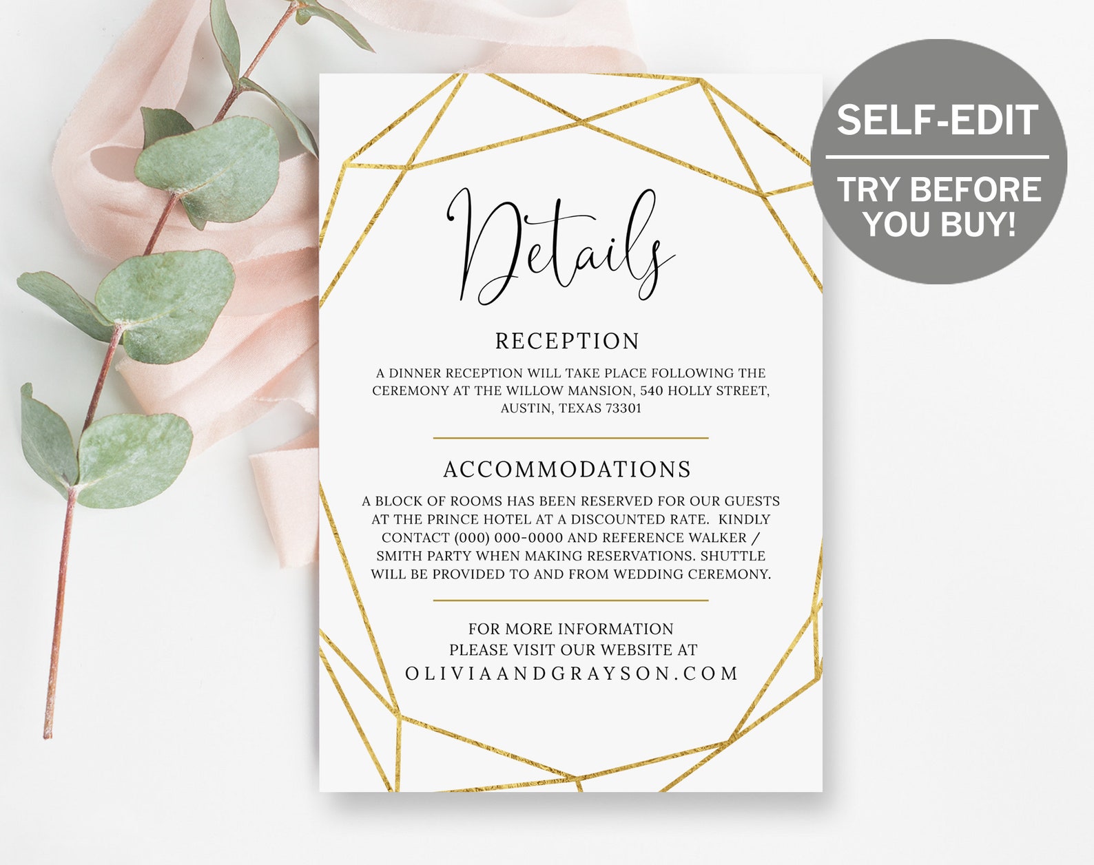 Details Card Template TRY BEFORE You BUY Geometric Wedding | Etsy
