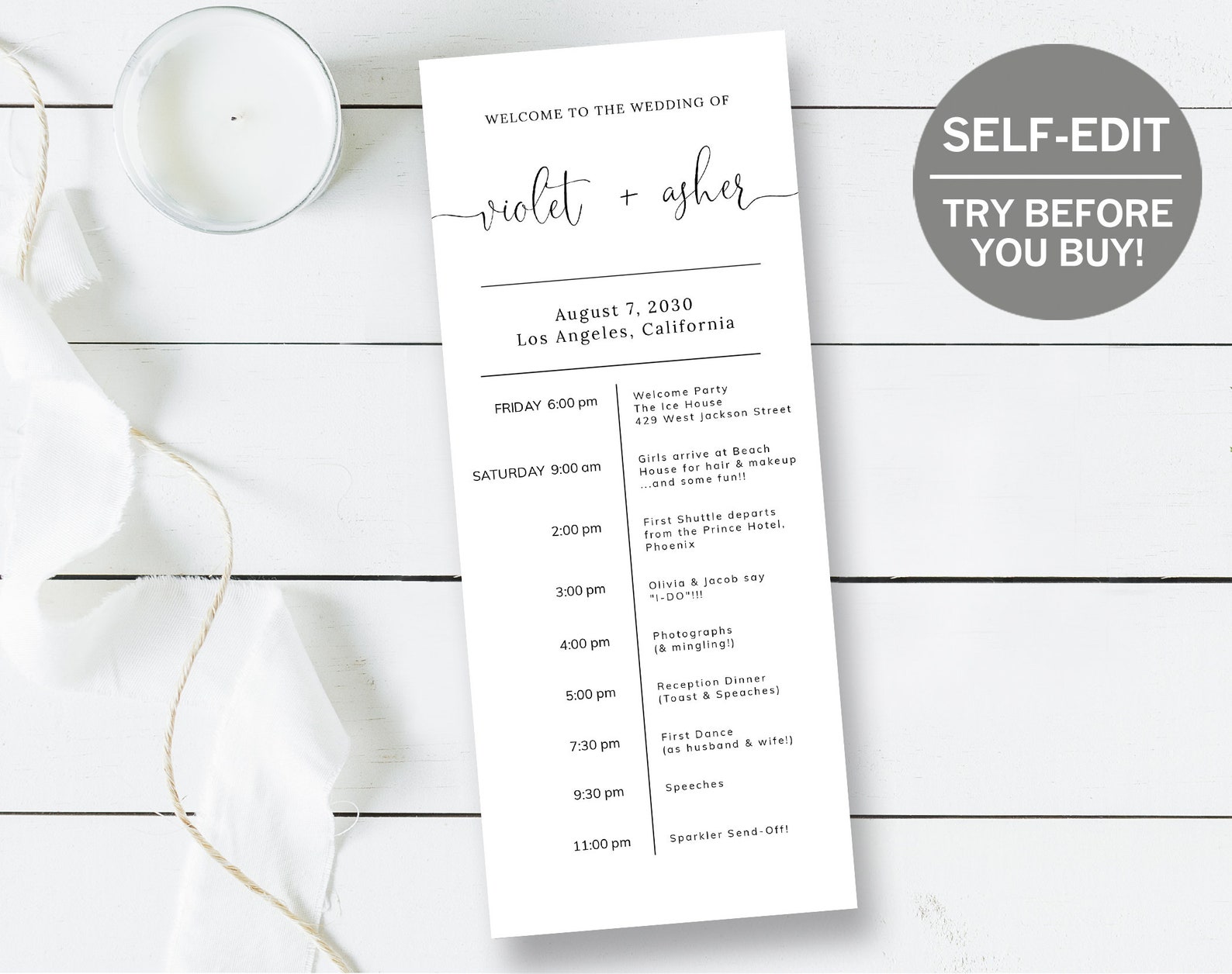 Wedding Programs With Wedding Day Timeline Wedding Program - Etsy