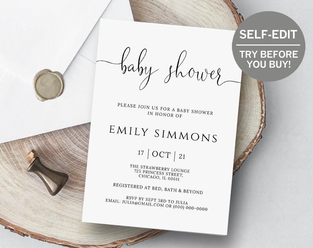 Simple Baby Shower Invitation, TRY BEFORE You BUY, Baby Shower ...