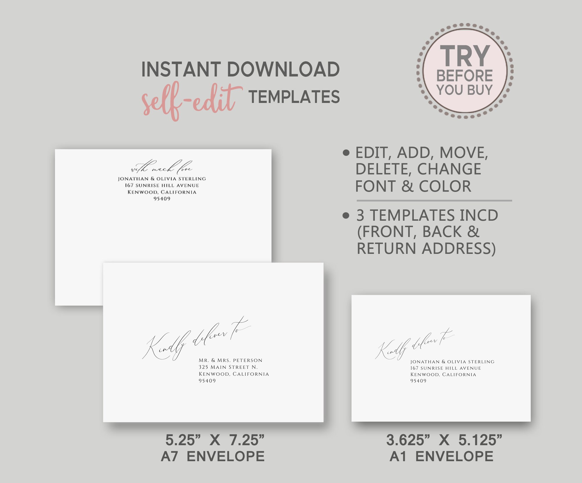 Envelope Template Calligraphy Envelope Wedding Envelope | Etsy