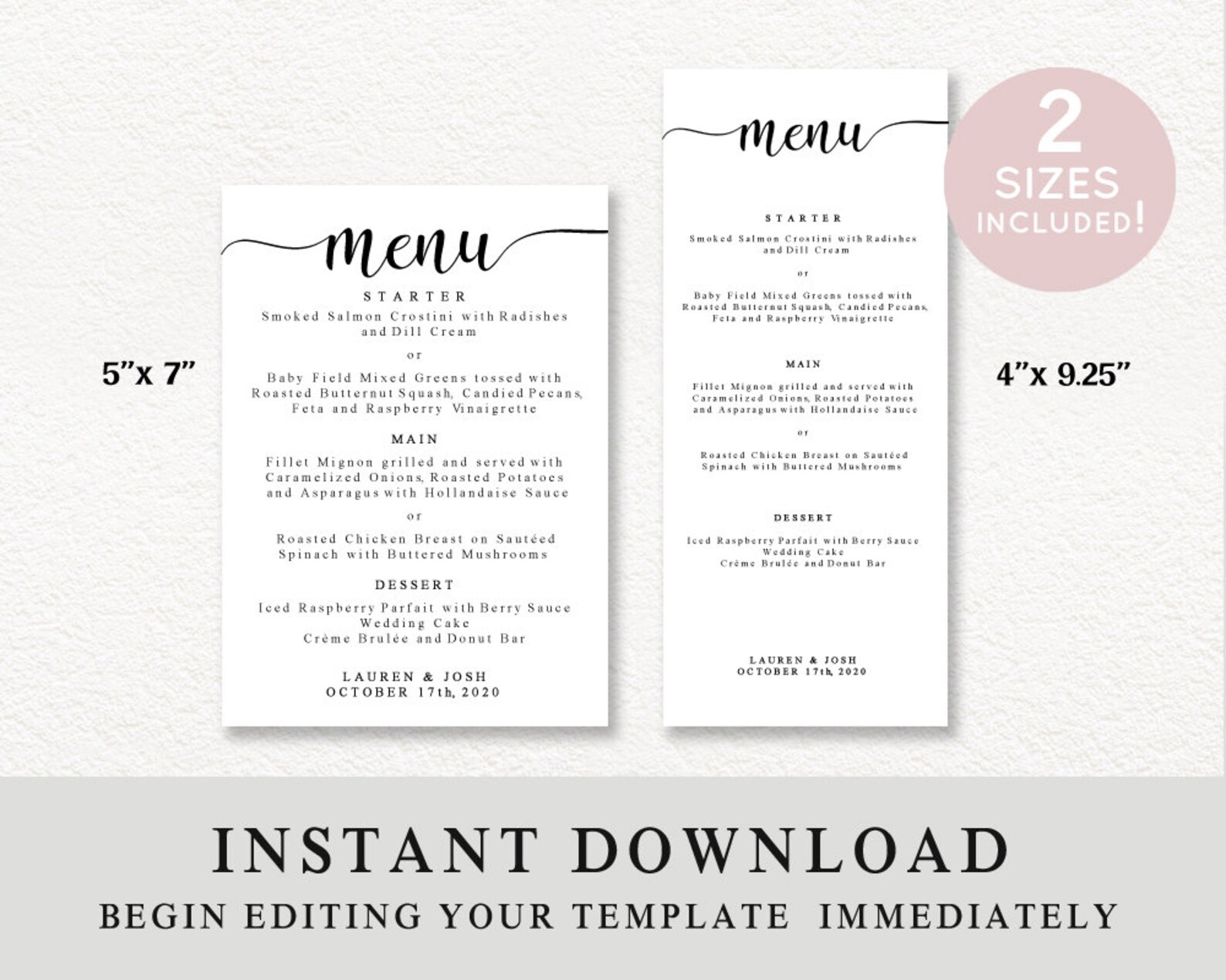Printable Wedding Menu Card Template Editable Wedding Menu - Etsy