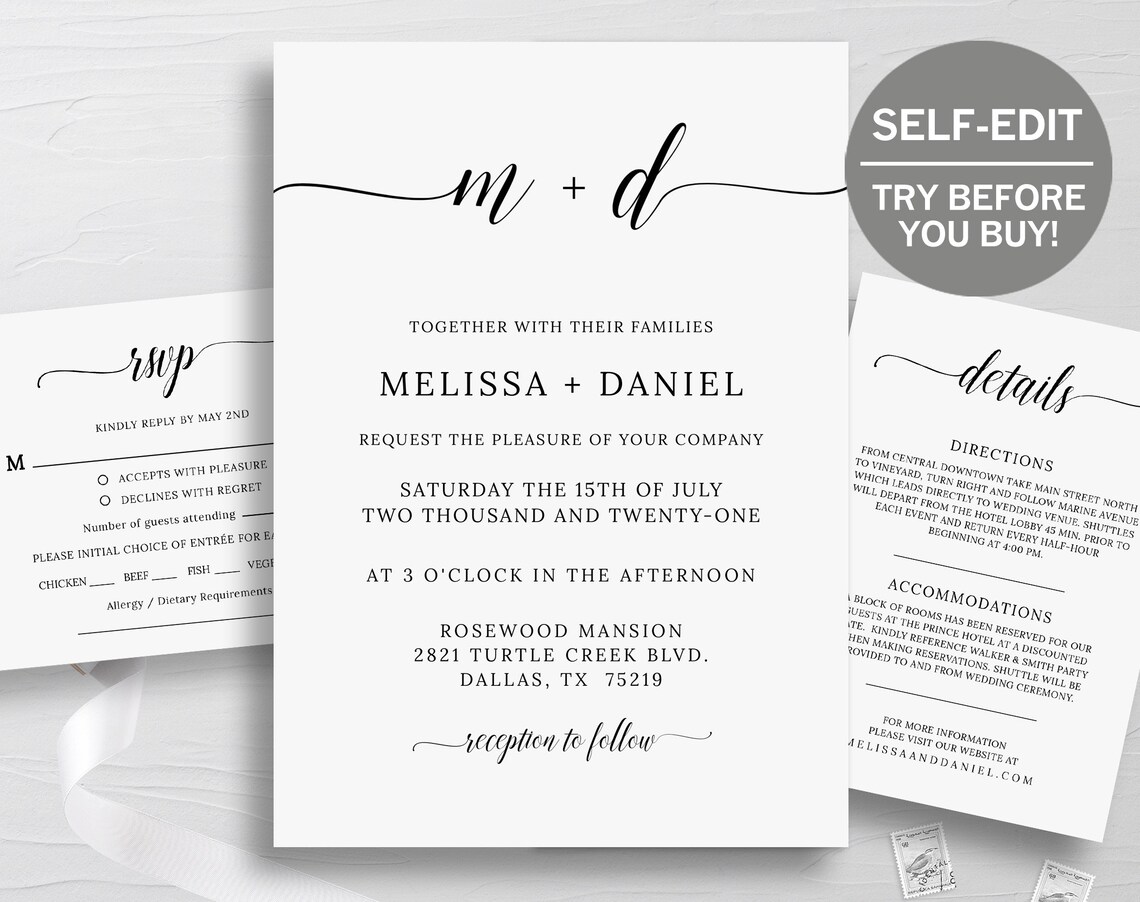 Wedding Invitation Template Download Wedding Invitation | Etsy