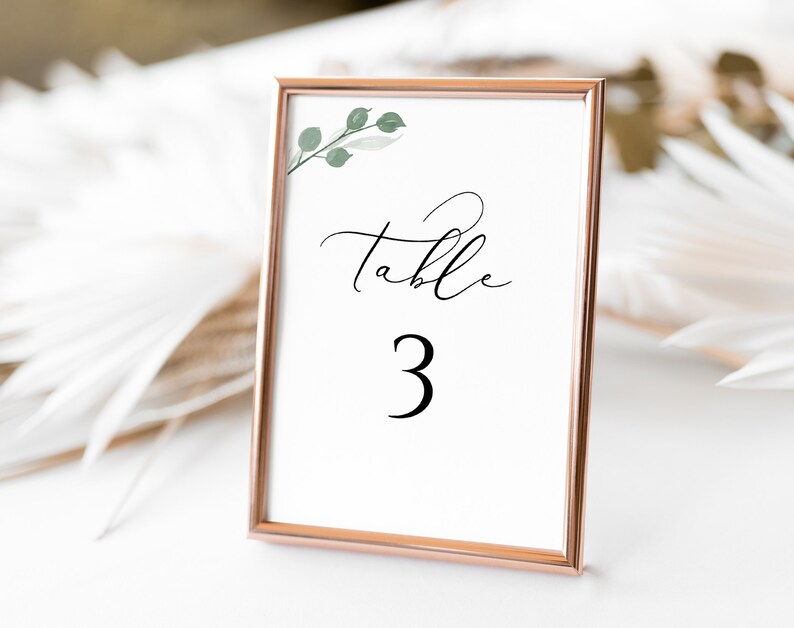 Table Numbers Card Template Table Cards Greenery Printable | Etsy