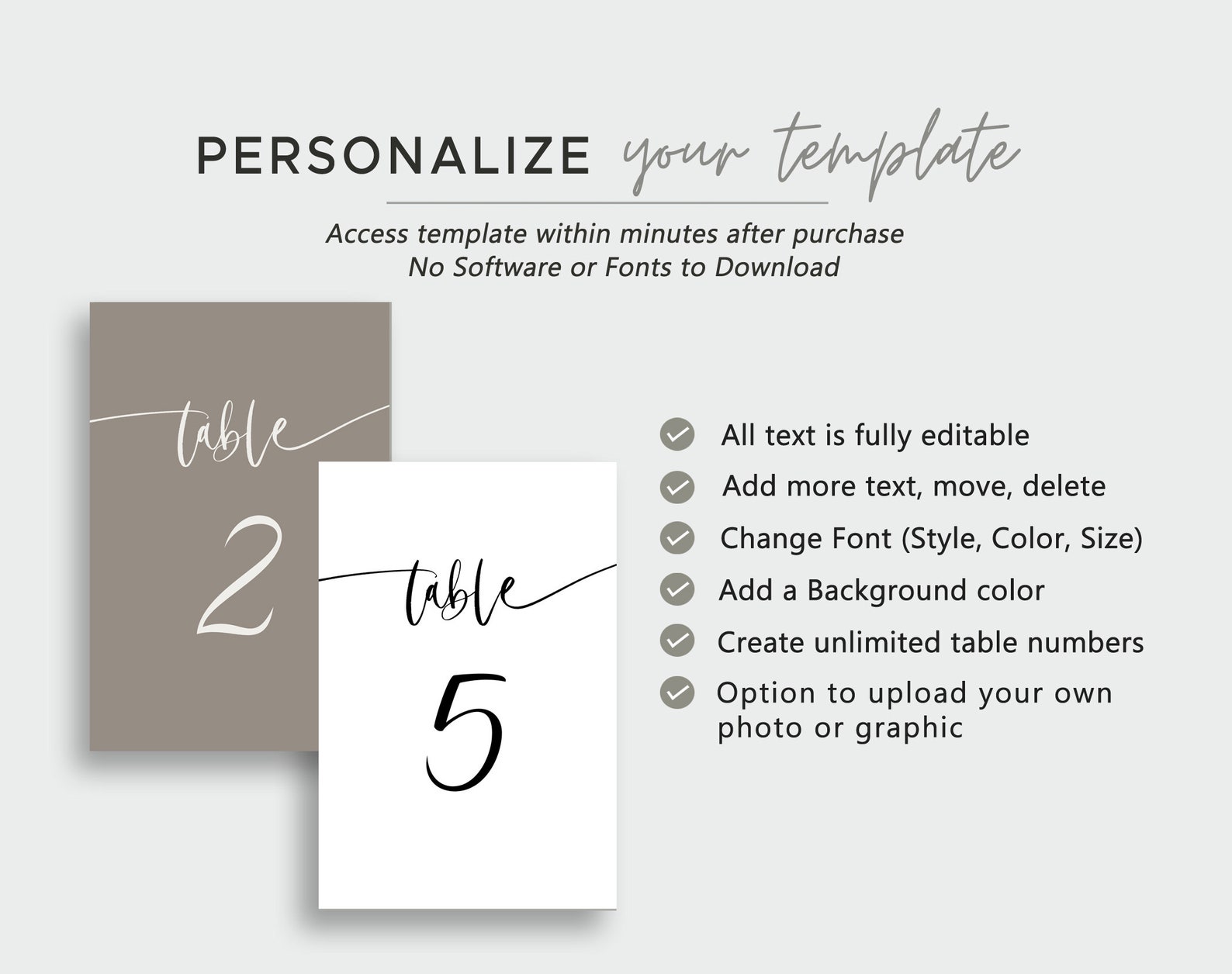 Wedding Table Numbers Template Printable and Editable Table - Etsy