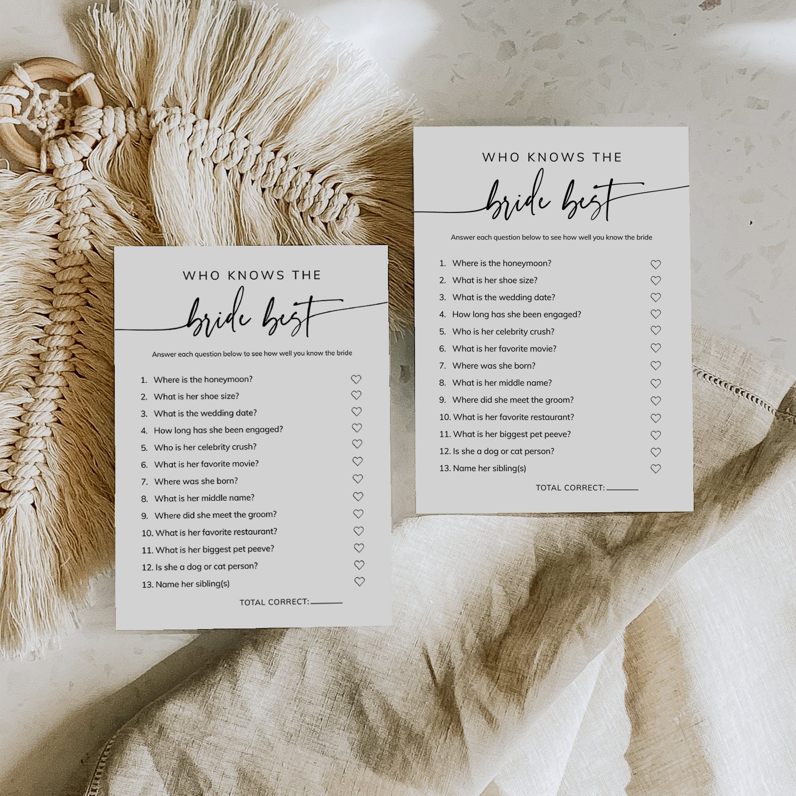 Who Knows the Bride Best, Bridal Shower Game Template, Editable Bridal ...