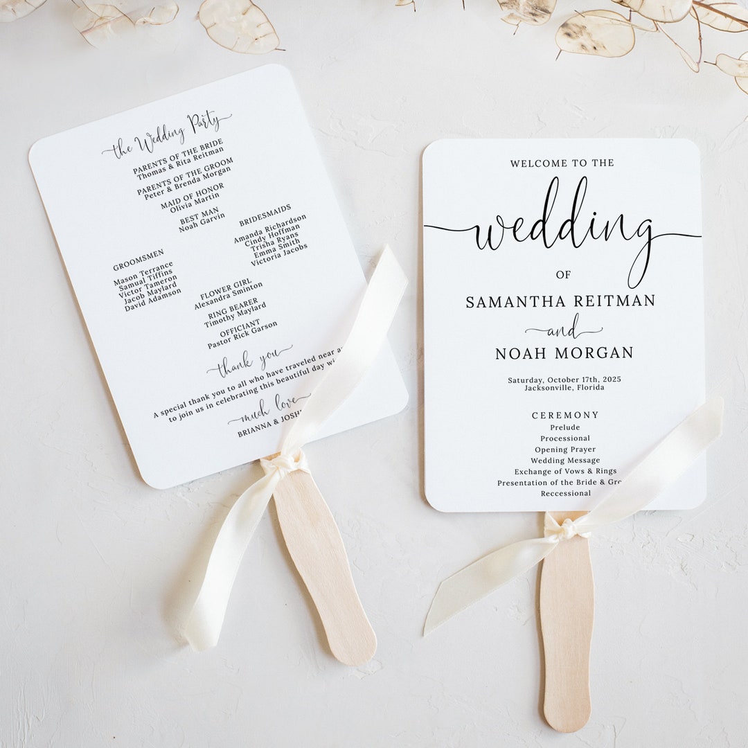 Classic Wedding Program Fan, Modern, Ceremony Program Template ...
