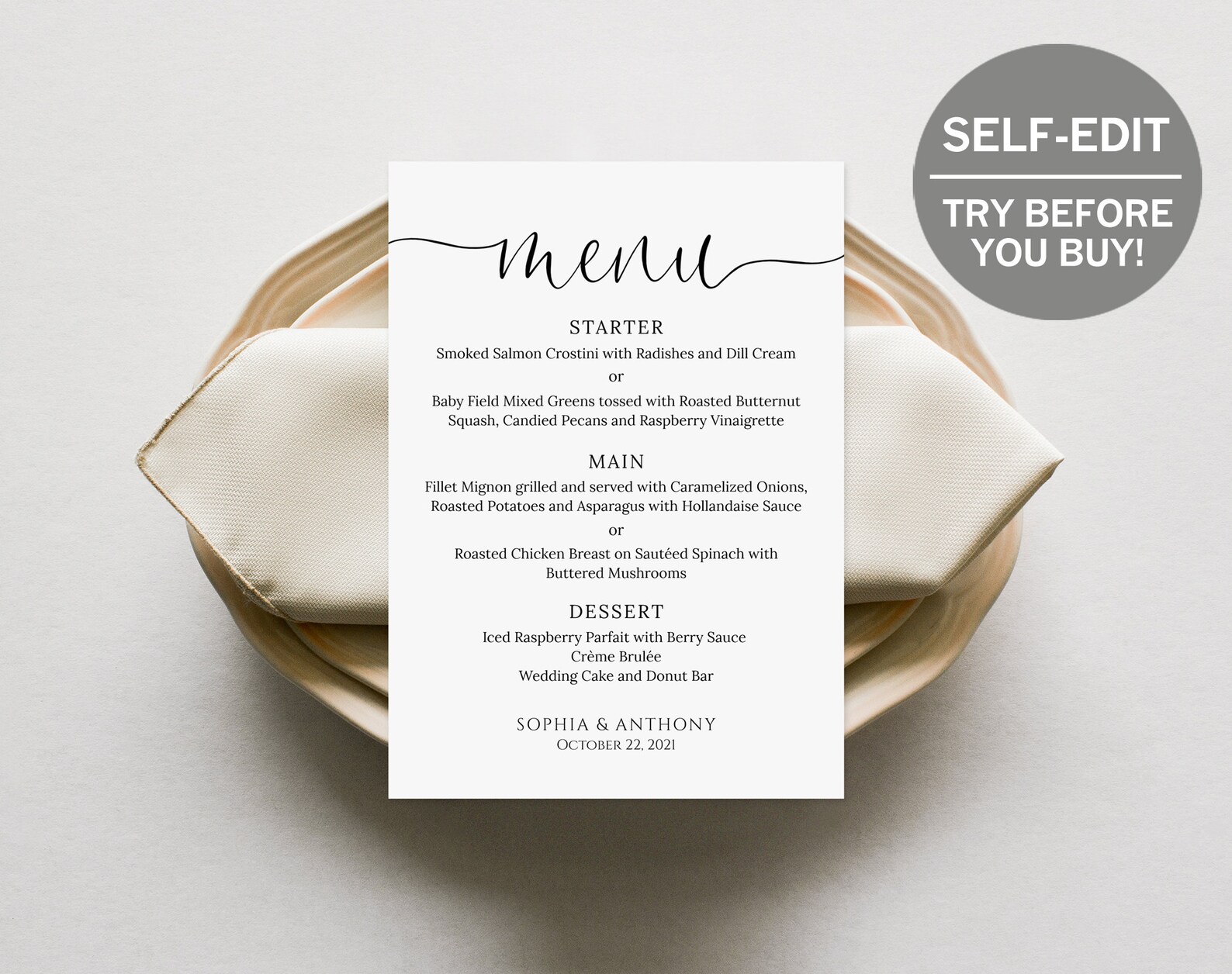 Rustic Wedding Menu Template Printable Wedding Menu Cards | Etsy