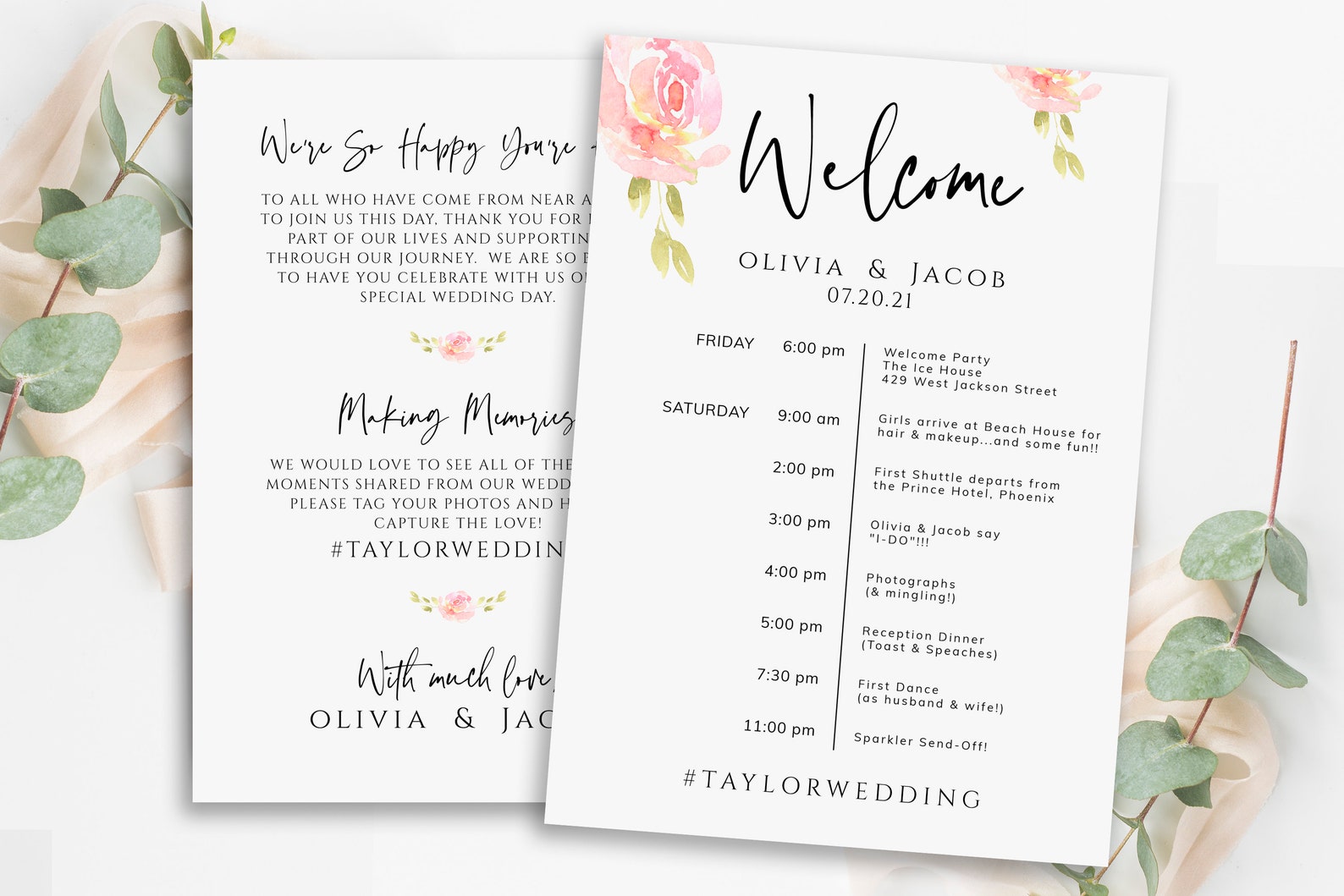Floral Wedding Program Template Wedding Timeline Template - Etsy
