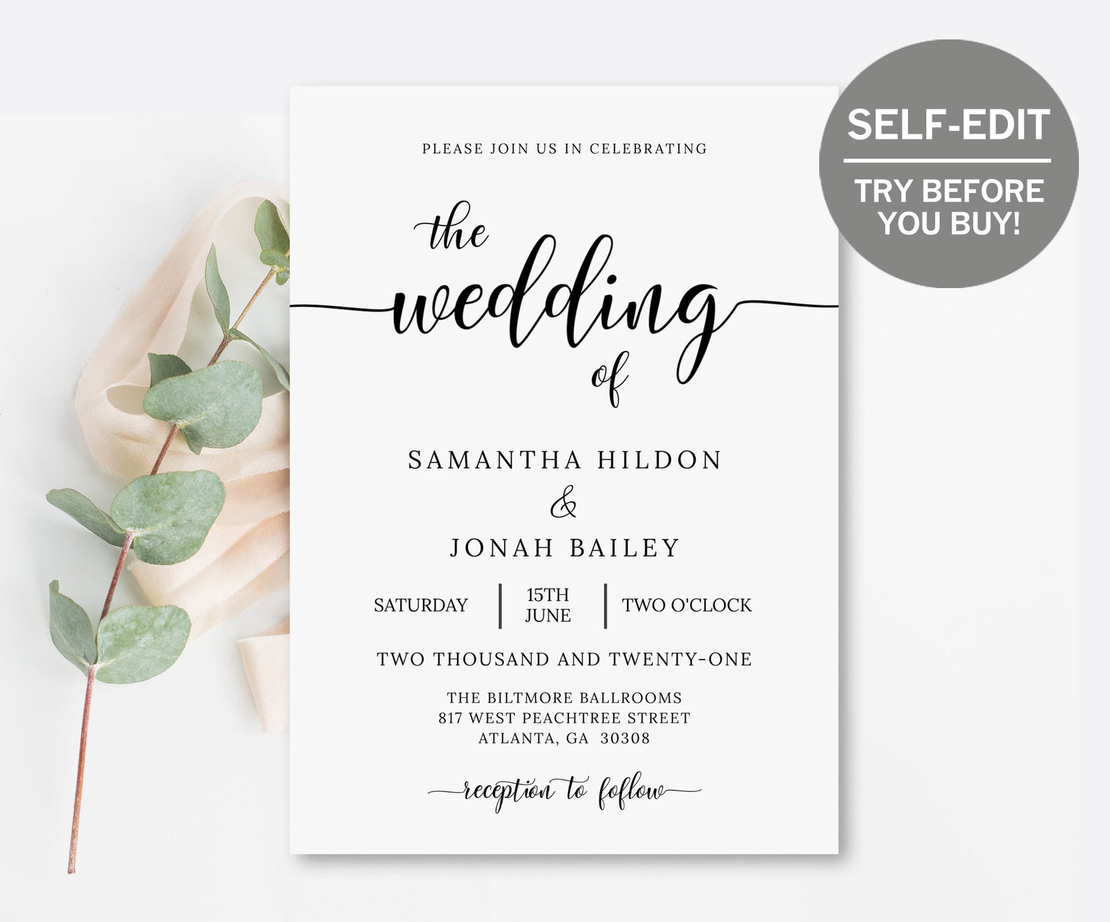 Simple Wedding Invitation Set 100% Editable Rsvp Cards - Etsy