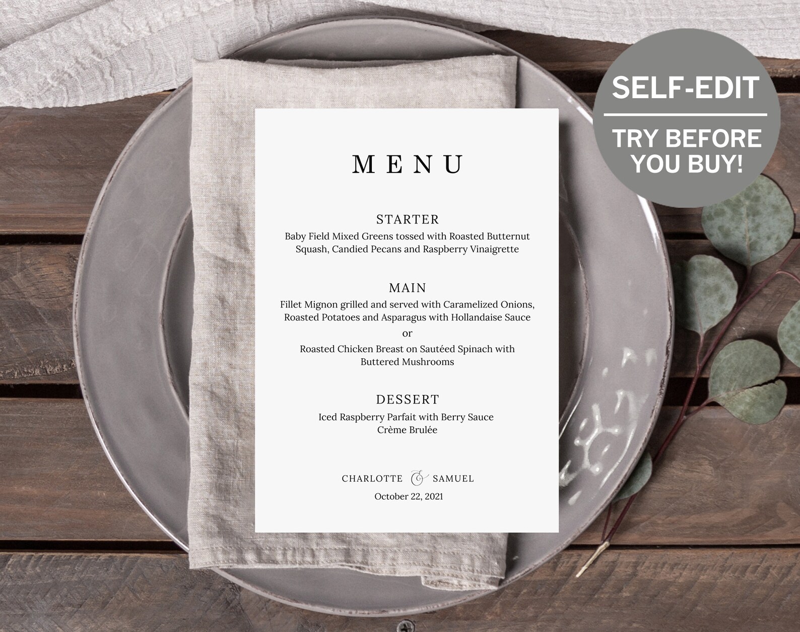 Simple Wedding Menu Template TRY FREE DEMO Wedding Menu | Etsy