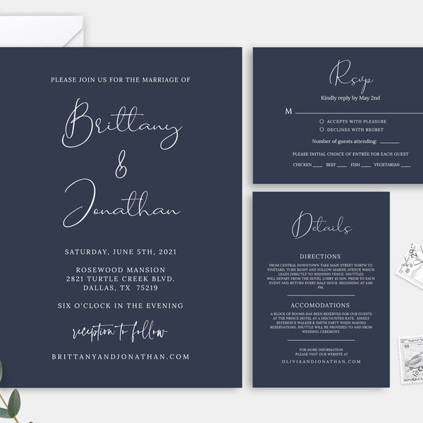 Navy Wedding Invitation - Etsy