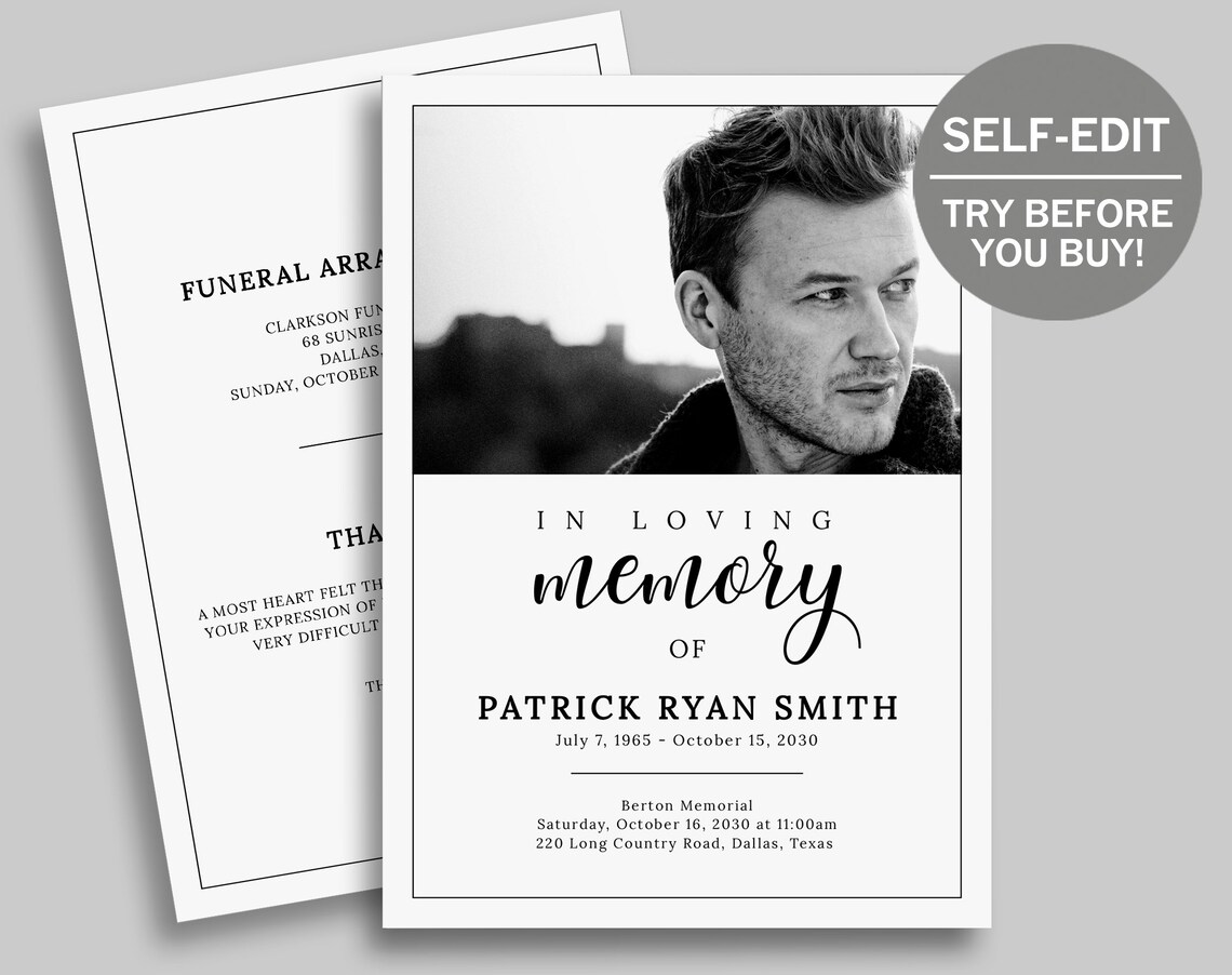 Editable Funeral Program Template TRY FREE DEMO Celebration - Etsy