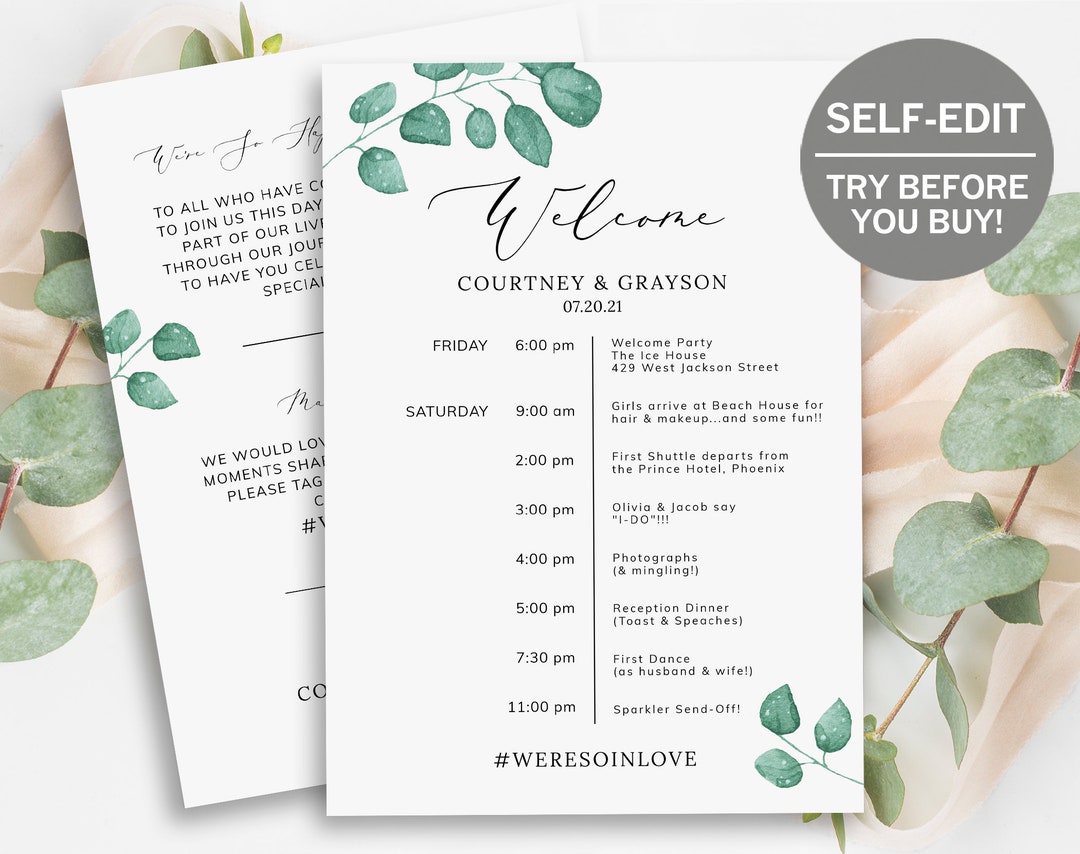 Printable Wedding Program Template, TRY BEFORE You BUY, Wedding ...